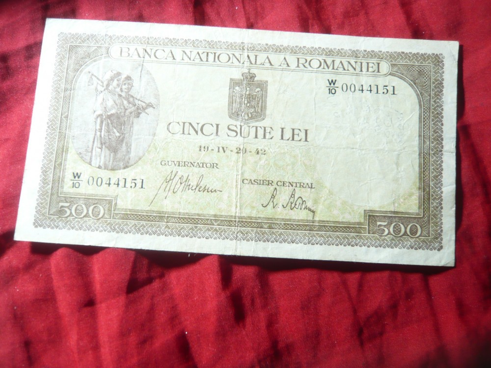 Bancnota 500 lei 1942 , filigram vertical ,cal. medie | arhiva Okazii.ro