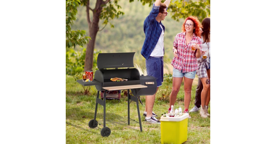 Outsunny Gratar de gradina cu capac si afumator, gratar pe carbune cu ...