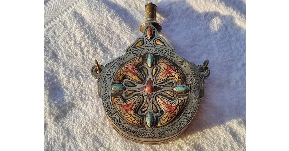 PLOSCA PRAF de PUSCA rara VECHE splendida MAROC manopera EXCEPTIONALA ...