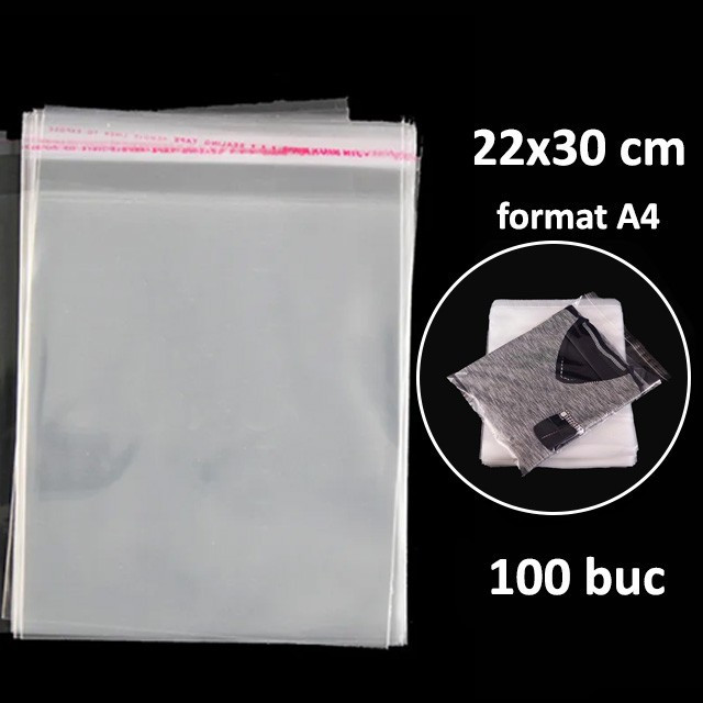 Set 100 pungi BOPP celofan A4 cu clapeta adeziva, Albacom | Okazii.ro