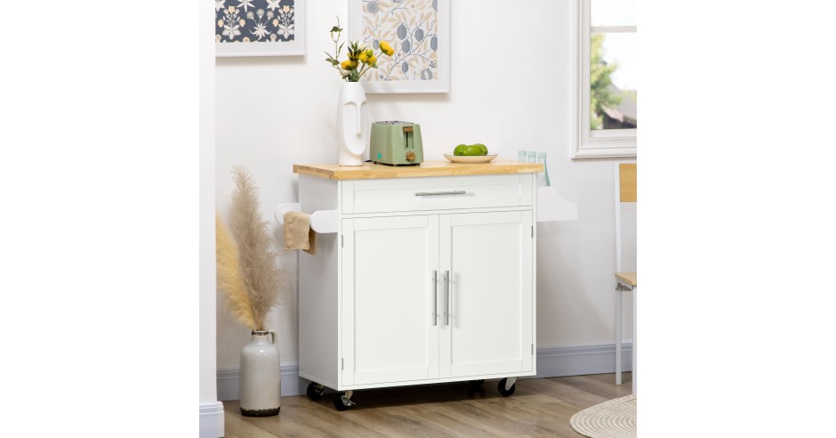 HOMCOM Carucior de bucatarie cu sertar, suport condimente ?i dulap, 4 ...