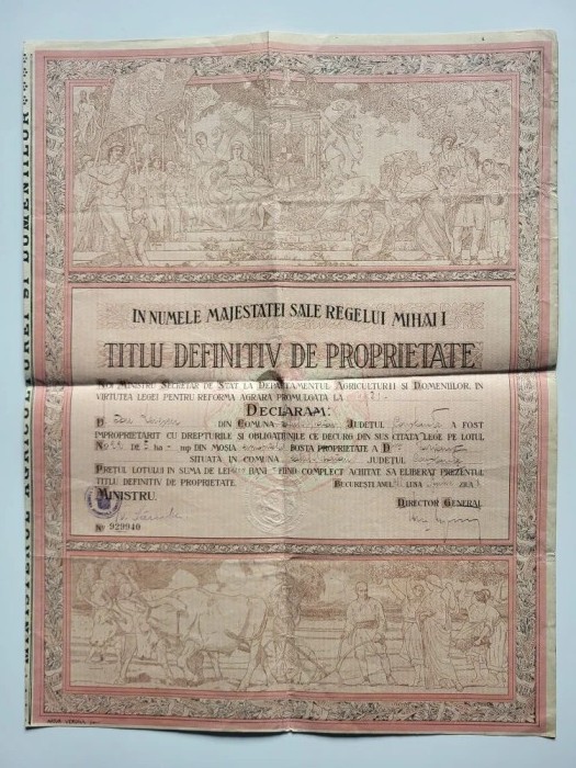 Titlu definitiv de proprietate, 1948, Constanța, comuna Valu lui Traian ...