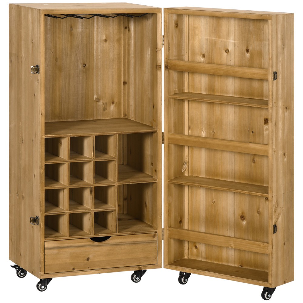 HOMCOM Dulap de vinuri rulant pentru 14 sticle, bufet de bucatarie pe ...