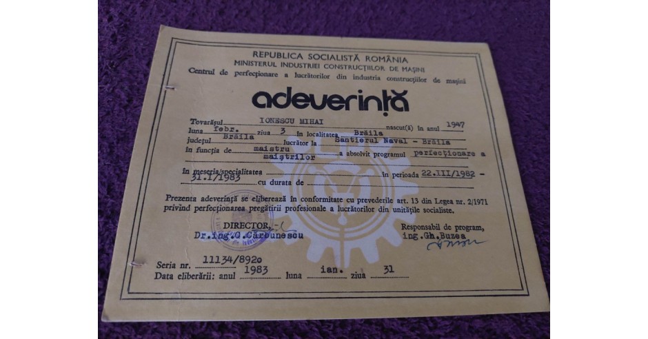 ADEVERINTA tip Diploma Santierul naval BRAILA-perfectionare a ...