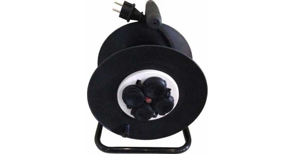 Prelungitor cu derulator Well, 4 prize, 50 m, IP20, 1.5 mm, Negru ...