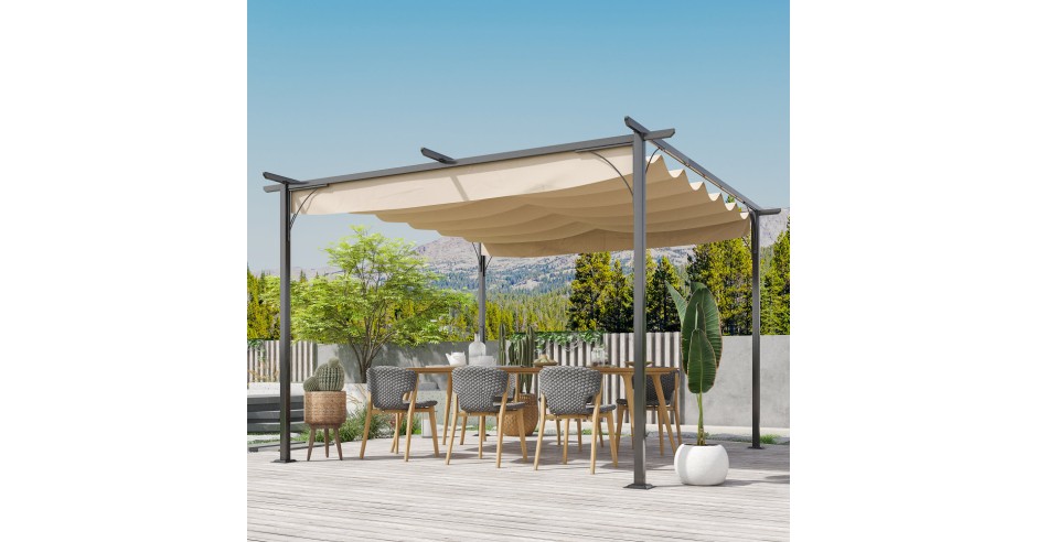 Outsunny Foisor Acoperis de Gradina Parasolar Retractabil Rama Neagra ...