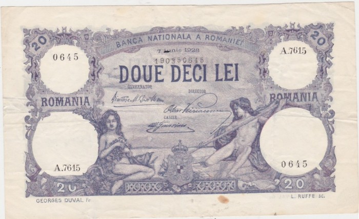 ROMANIA 20 lei iunie 1928 VF | Okazii.ro