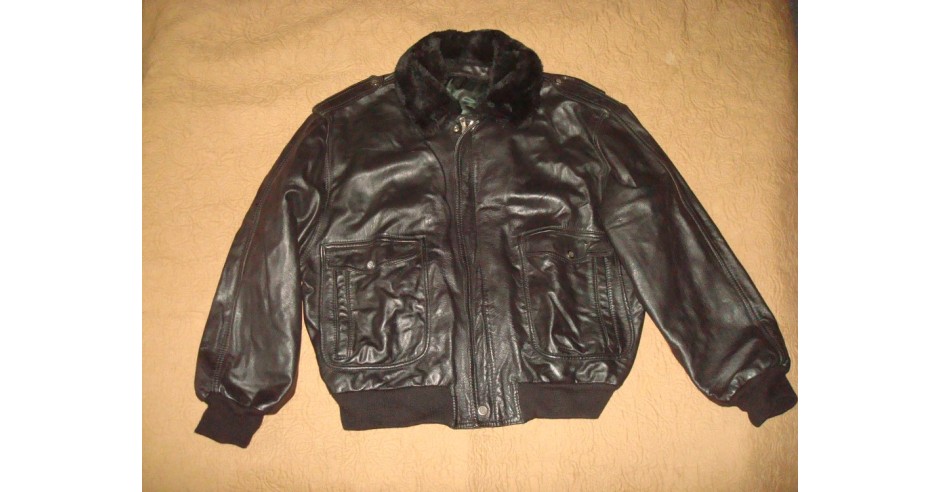 Geaca barbati tip pilot/aviator/Piele naturala/Neagra/Casual/Vintage ...