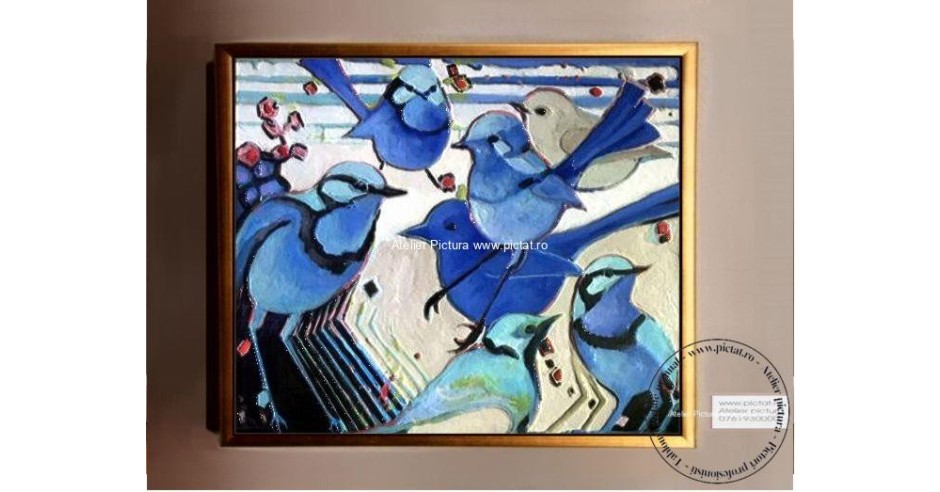 TABLOURI PICTATE MANUAL, TABLOU PASARI TABLOU FENG SHUI PASARI TABLOU 60X50CM., Animale | Okazii.ro