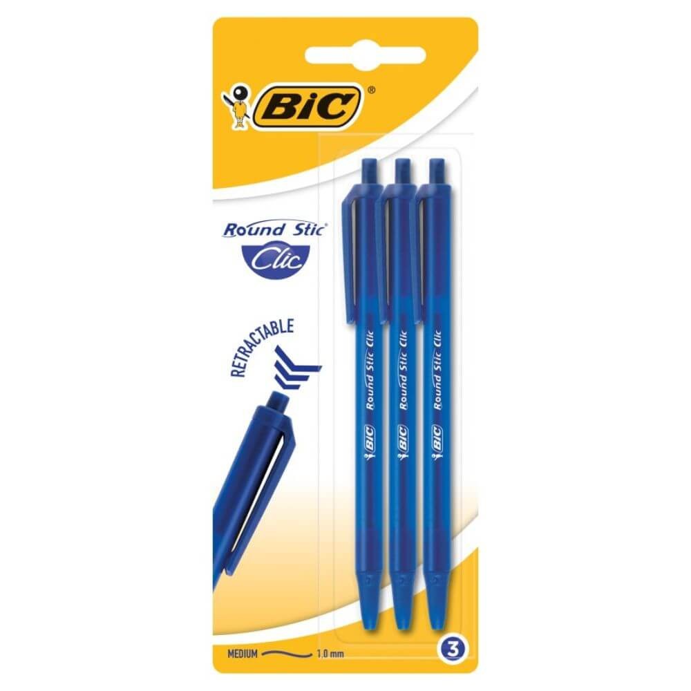 Set 3 Pixuri Bic Round Stic Clic, Varf 1 Mm, Albastre, Set Pixuri ...