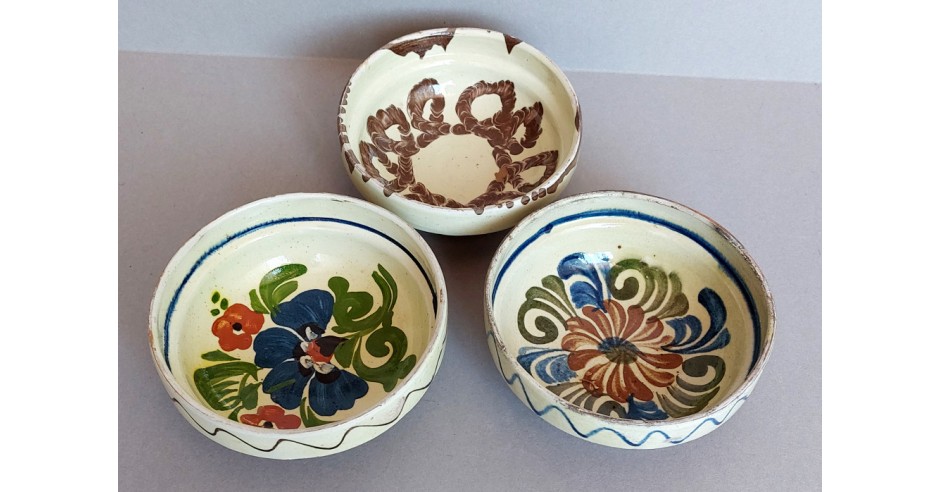 3 castroane romanesti din ceramica pictata, olarit traditional vechime ...