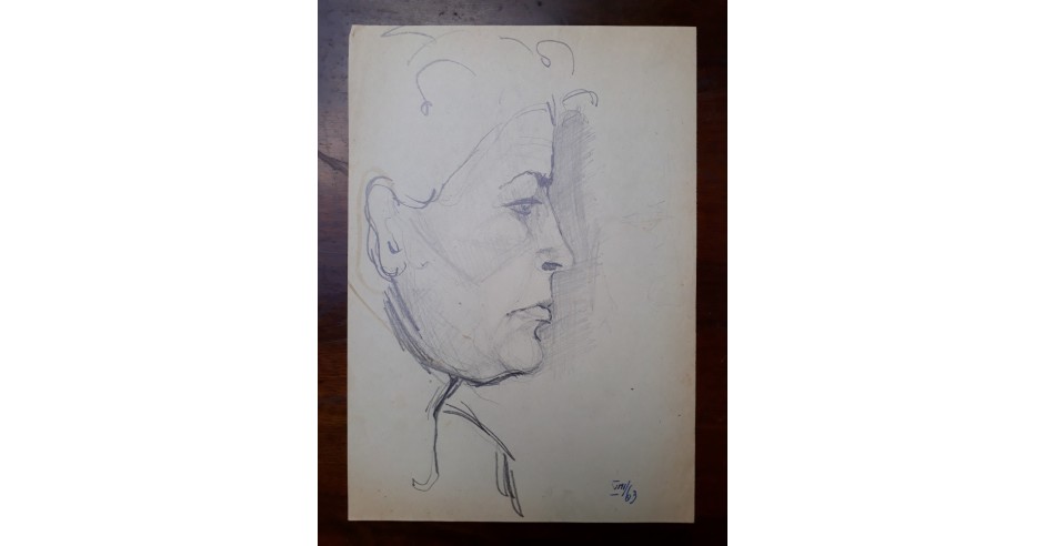 13. Portret de femeie, schita veche, desen vechi creion carbune, Natura ...