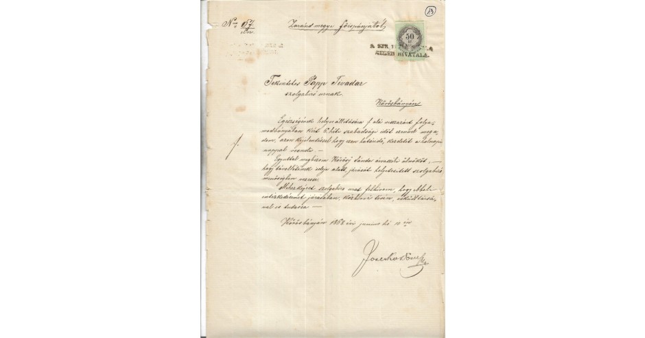 Adeverinta Teodor Pop 1871 semnat olograf Amos Francu sigiliu comitat ...