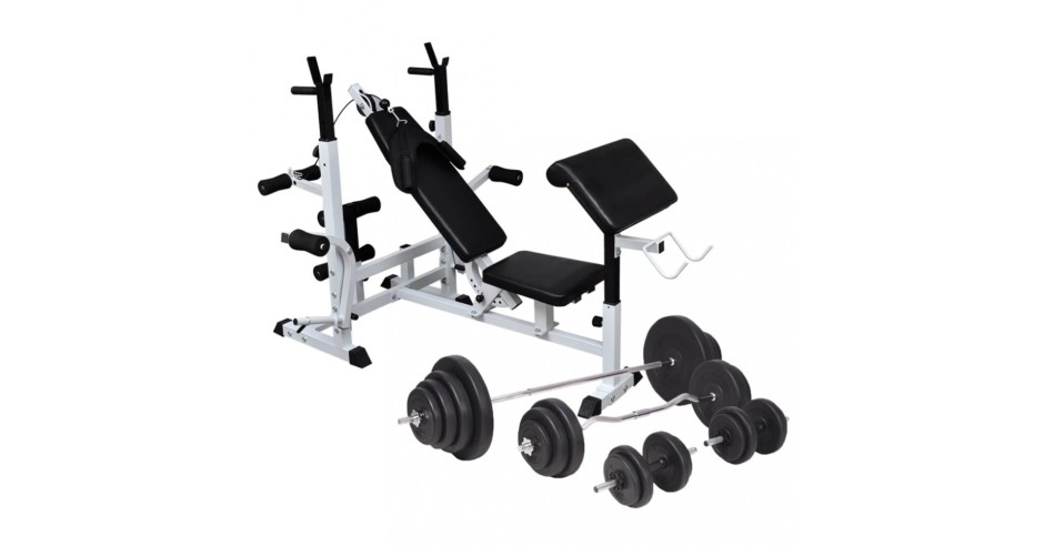 Banca de greutati cu raft si set de haltere si gantere, 120 kg | arhiva ...