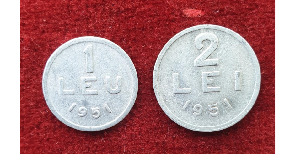 Lot x 2 monede 1 Leu & 2 Lei 1951 moneda Republica Populara Romana ...