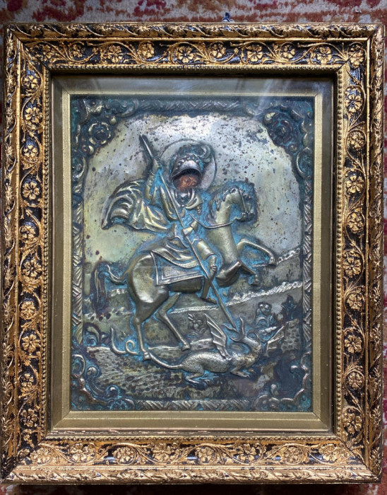 SFANTUL MARE MUCENIC GHEORGHE OMORAND balaurul/ICOANA VECHE ALAMA ...