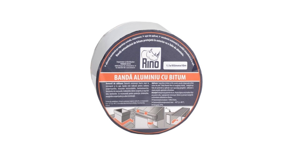 Banda Etansare din Aluminiu cu Bitum RINO, 1.1x100mm x 10m, Banda ...