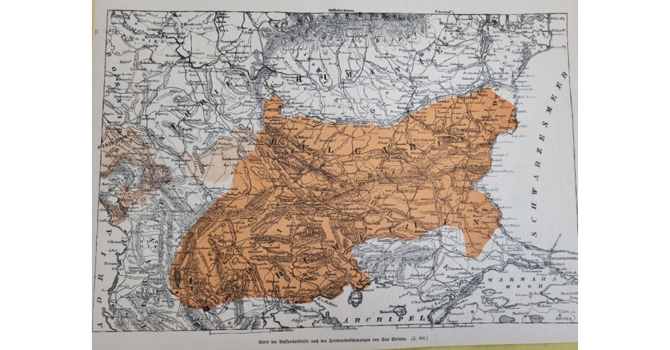Harta veche Peninsula Balcanica/Balcani dupa pacea din 1878 (Romania ...