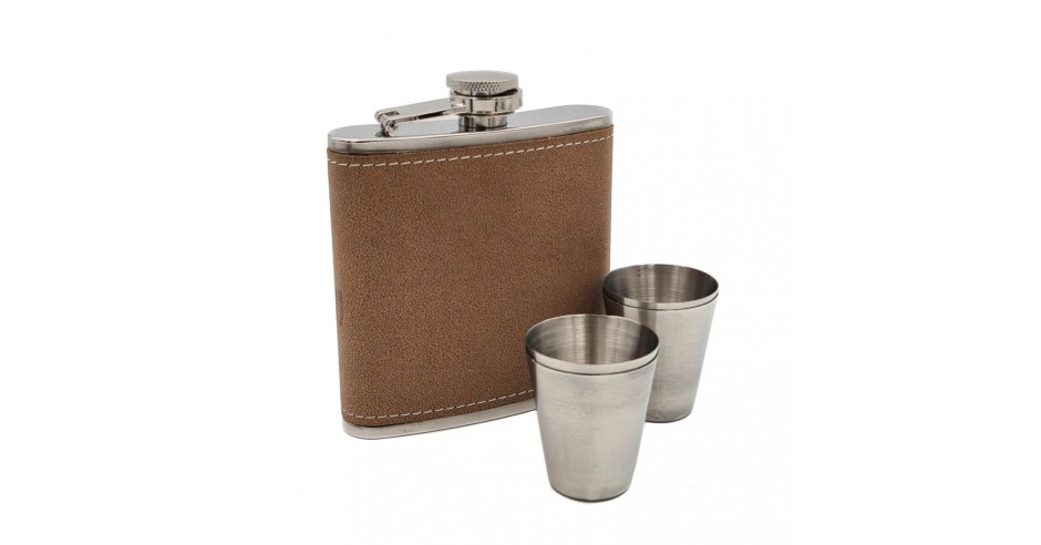 Set cadou Plosca Whisky si 4 paharele din metal, piele ecologica ...