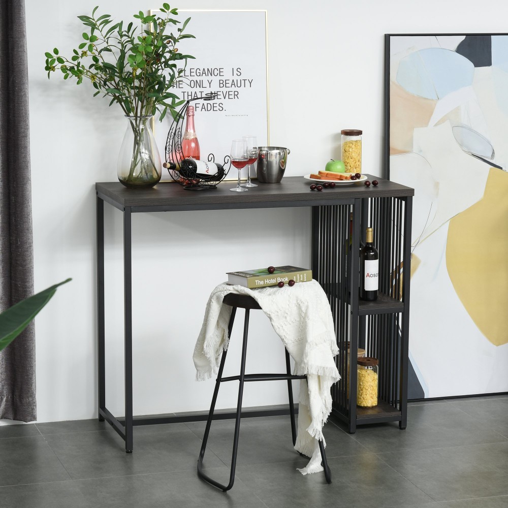 HOMCOM Masa Inalta pentru Bar si Bucatarie, Structura din Otel cu 2 ...