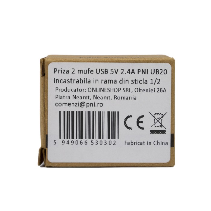 Priza dubla USB PNI UB20, 5V, 2.4A, modulara, incastrabila, tip F 1/2 ...