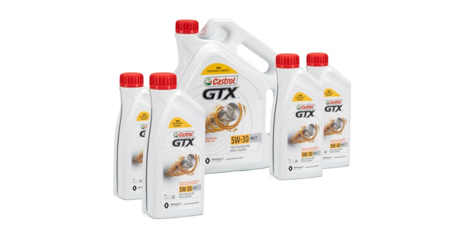 Set Ulei Motor Castrol GTX 5W-30 RN17 ACEA C3 Renault 5L 15CC30 + 4 Buc ...