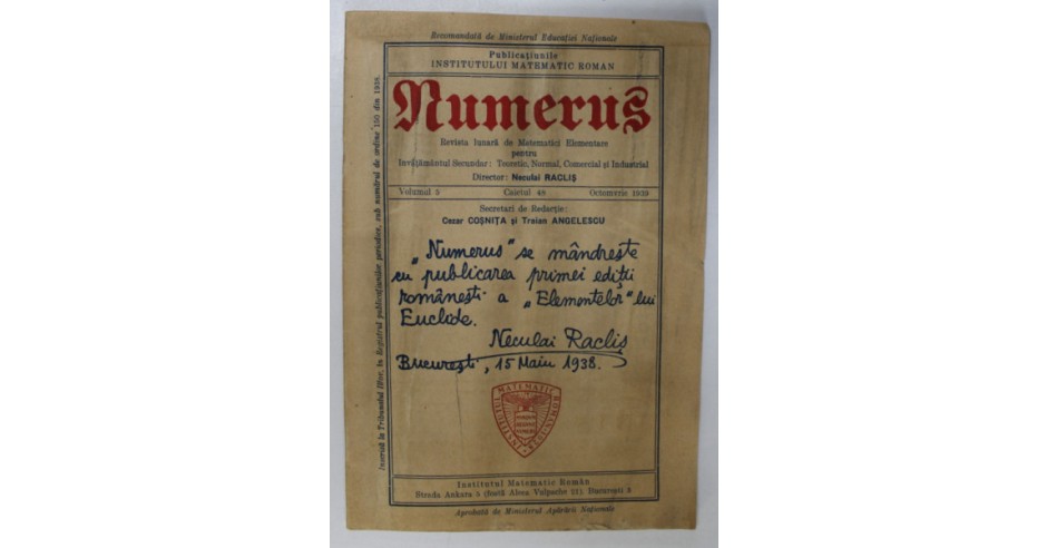 NUMERUS, REVISTA DE MATEMATICI ELEMENTARE PENTRU INVATAMANTUL SECUNDAR ...