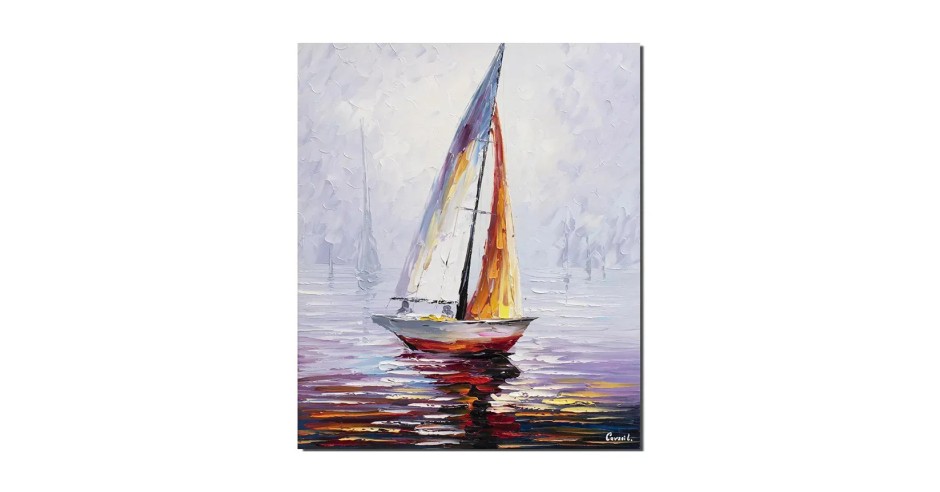 Tablou pictat manual birou, living, dormitor, hol, Velier, 60x50cm ulei ...