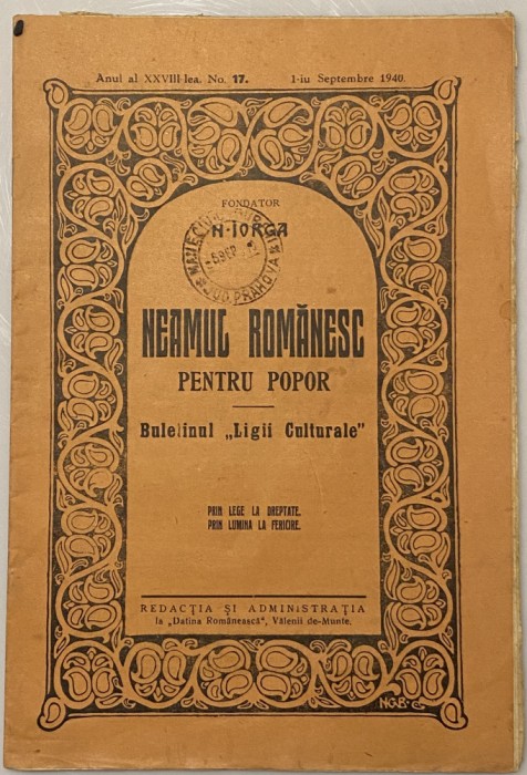 Revista brosura veche Neamul Romanesc pentru popor Nicolae Iorga ...