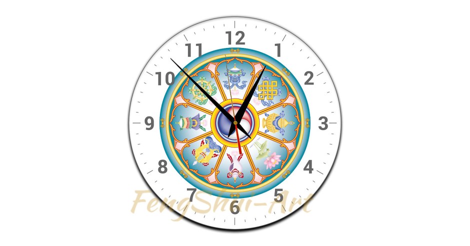 Ceas feng shui de perete cu 8 simboluri de protectie si prosperitate ...