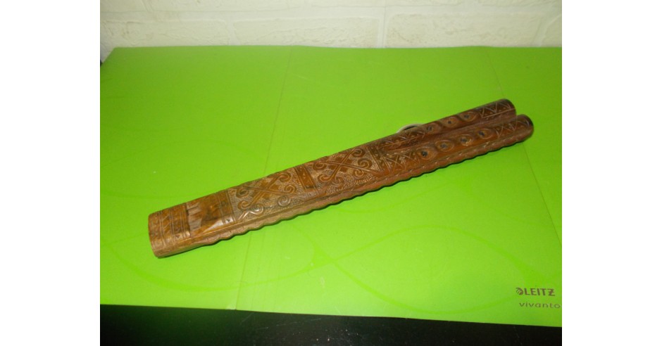 Superb FLUIER TRADITIONAL cu doua tevi LEMN SCULPTAT MANUAL cu motive ...