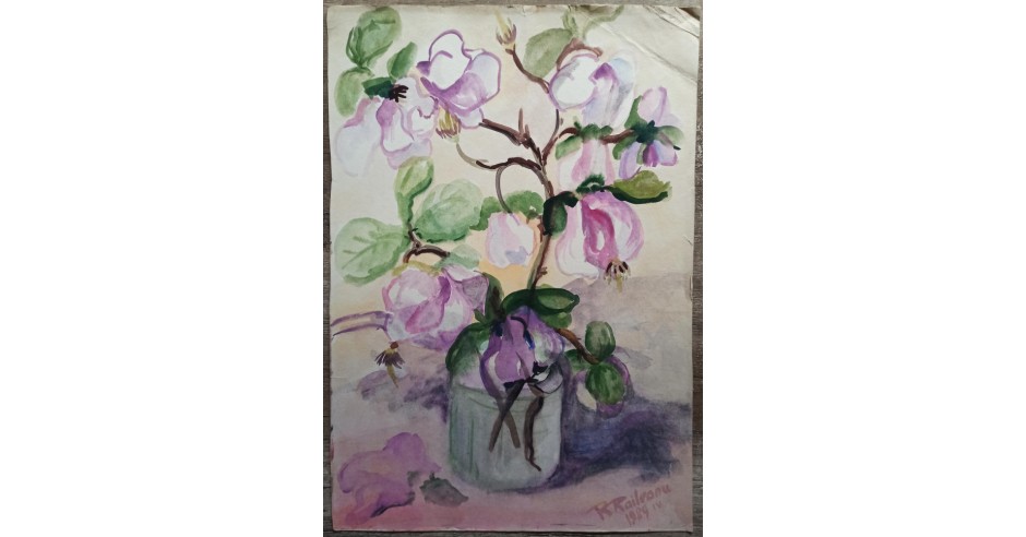 Vas cu flori// acuarela Rodica Raileanu 1989, Portrete, Cerneala, Altul ...