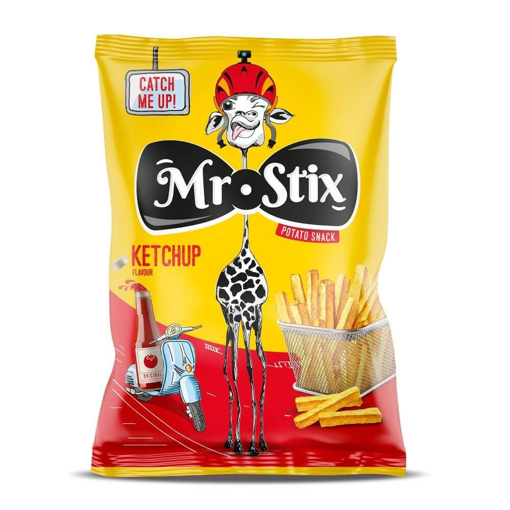 Snacksuri Mr. Stix Ketchup, 18 g, Aroma de Ketchup, Snacksuri, Mr Stix ...