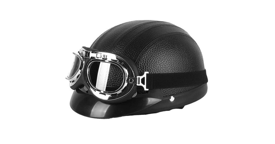 Casca moto Retro Vespa Chopper Piele cu Cozoroc + Guler, L | Okazii.ro