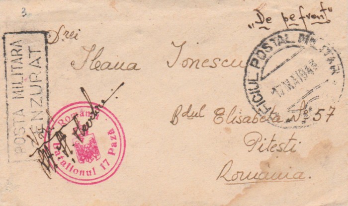 1943 Romania, Plic liliput de pe front circulat cu stampila OPM ...