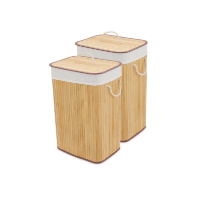 Set 2 cosuri de rufe din bambus si captuseala cu capac, lemn, 40x30x60 ...