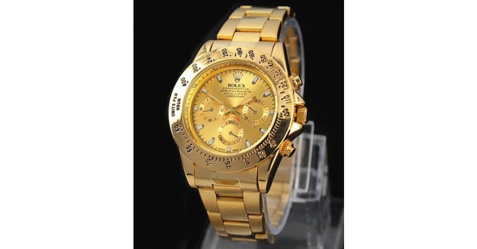 Ceas Barbatesc Rolex Daytona Gold Edition Auriu Mecanism Quartz Geam ...