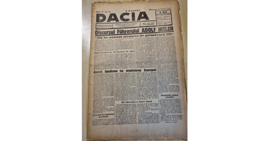 Ziar Dacia, 18 Martie 1942: Discurs Hitler despre Evrei & Măsuri ...