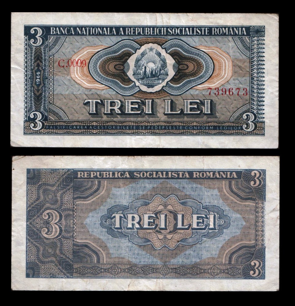 Bancnote romanesti, bani vechi 3 lei 1966 | arhiva Okazii.ro