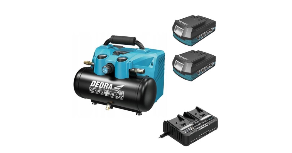 Compresor portabil, cu 2 acumulatori 2 Ah, incarcator 2x18V Li-ion, 6 L ...