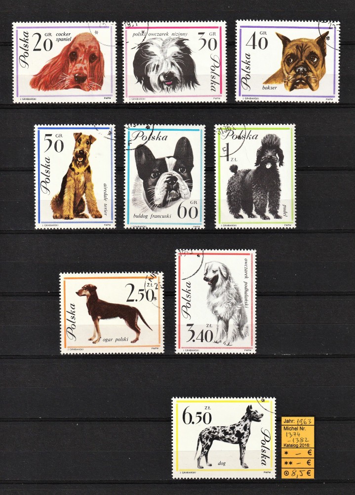 Timbre Polonia, 1963 | Rase de caini - Animale domestice | Serie ...