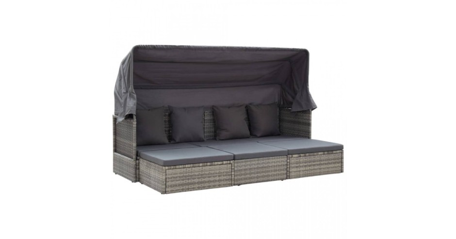 Pat de gradina cu acoperi? gri mixt 200x60x124 cm poliratan | arhiva ...