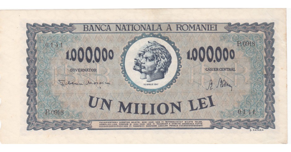 Bancnote România - 1000000 lei 1947 - seria P.0918 0141 (starea care se ...