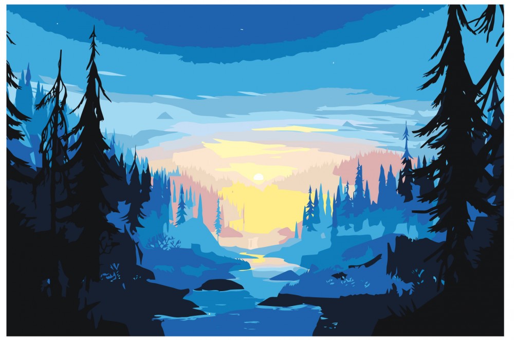 Set pictura pe numere Rasarit de soare 1216, panza bumbac pe rama lemn ...