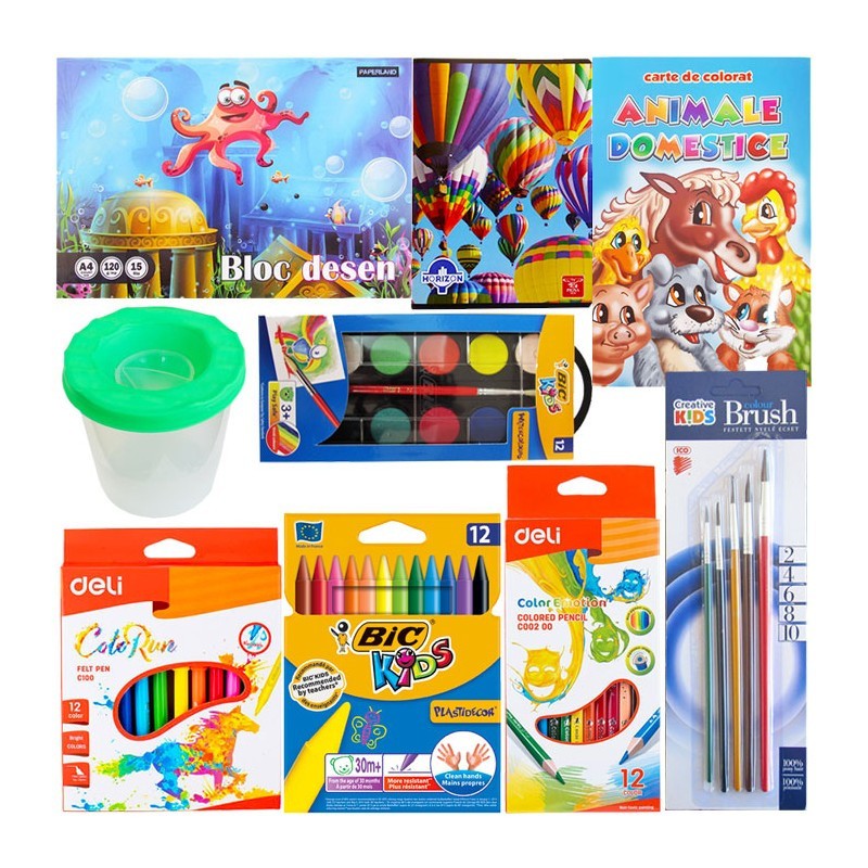 Pachet rechizite pentru colorat si pictat, varianta economica | arhiva ...