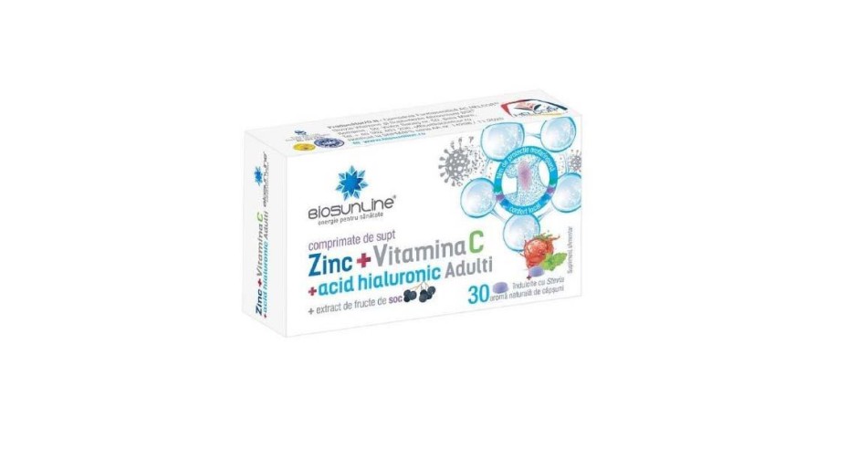 Zinc cu Vitamina C si Acid Hialuronic 30 comprimate de supt BioSunLine ...