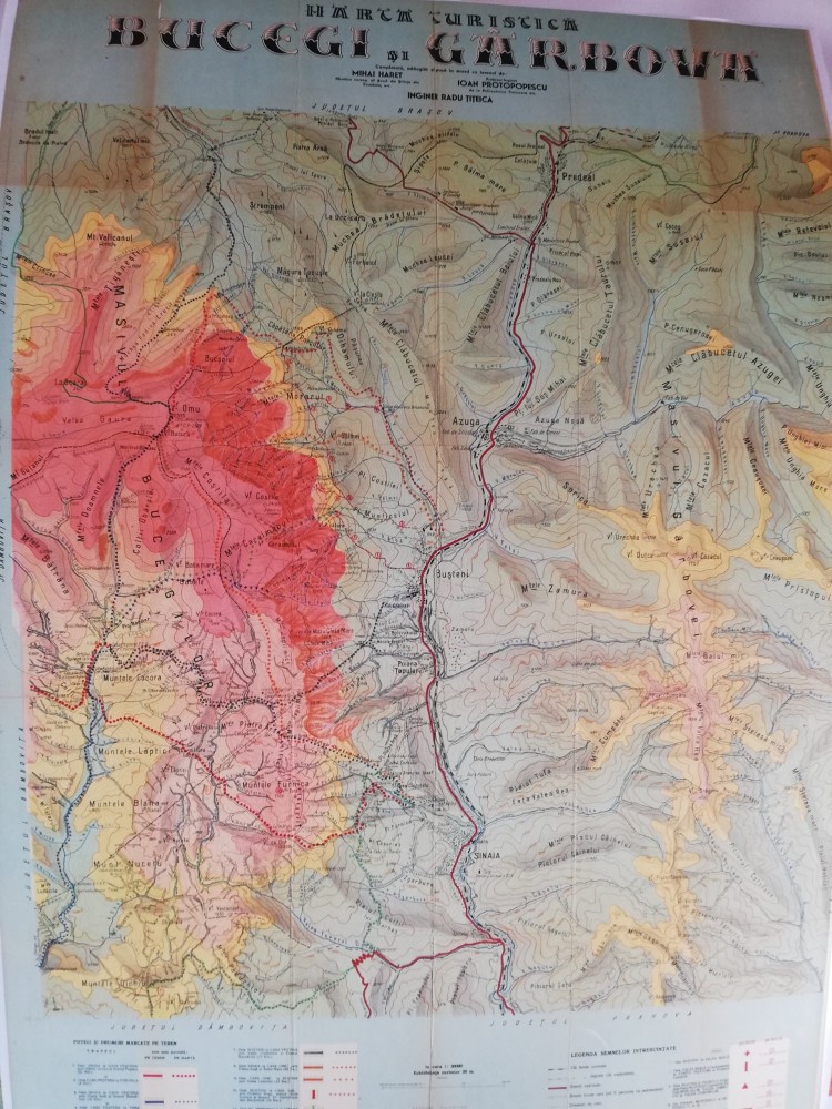 Harta turistica Bucegi, Sinaia, Predeal, Azuga, interbelica,caserata ...