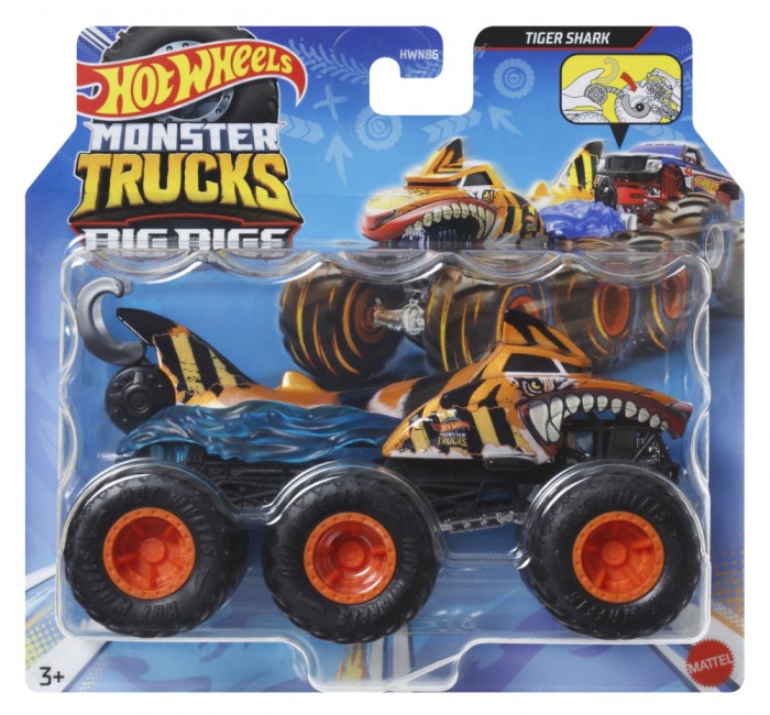 HOT WHEELS MONSTER TRUCK BIG RIGS MASINUTA METALICA CU 6 ROTI TIGER SHARK SCARA 1:64 SuperHeroes ...