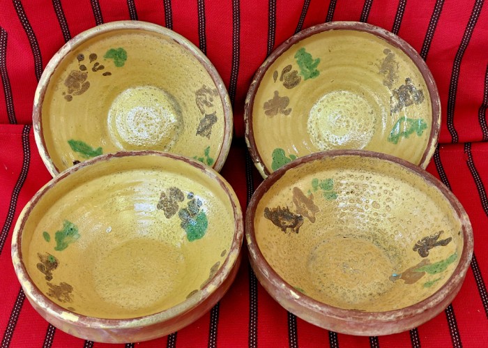 Set (4) 4 castroane de lut traditionale romanesti, ceramica pictata de ...