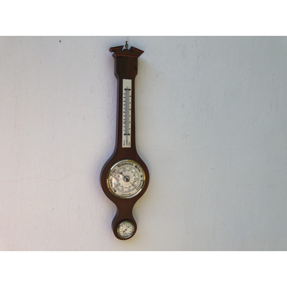 Barometru cu termometru si higrometru ,vechi german,corpul din lemn ...